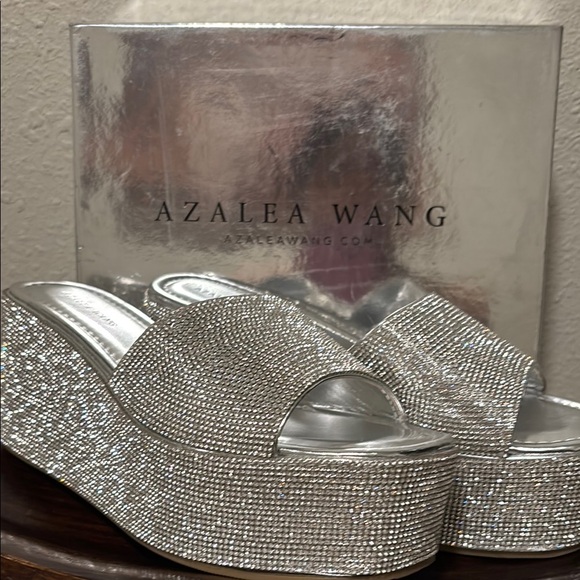 Azalea Wang | Shoes | Silver Rhinestone Platform Wedge Sandals Azalea ...